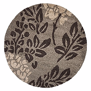 SAFAVIEH Florida Shag Collection 4' Round Smoke / Dark Brown SG456 Floral Non-Shedding Living Room Bedroom Dining Room Entryway Plush 1.2-inch Thick Area Rug