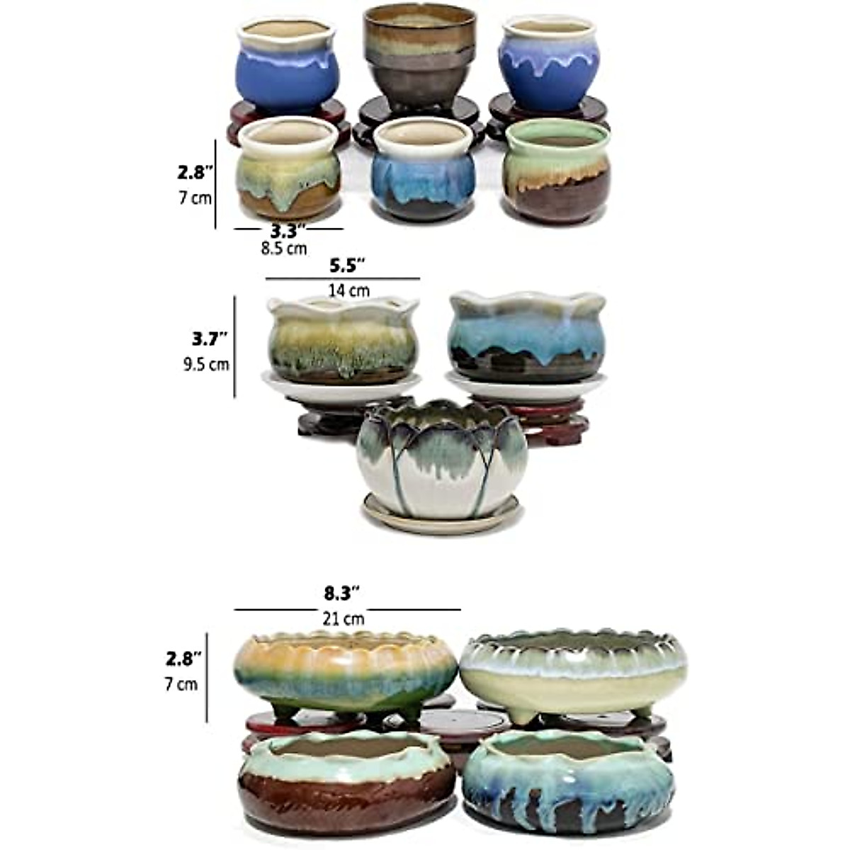 Dahlia 5.5'' Inch Rustic Drip Glazed Ceramic Planter/Succulent Pot/Plant Pot w. Saucer/Tray