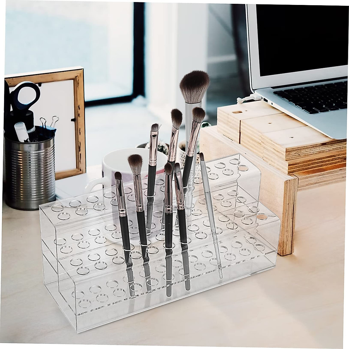 Cabilock Pen Showcase Display Acrylic Material Stationery Holder 48 Slots Stand for Pen Makeup Brush Storage Organizer