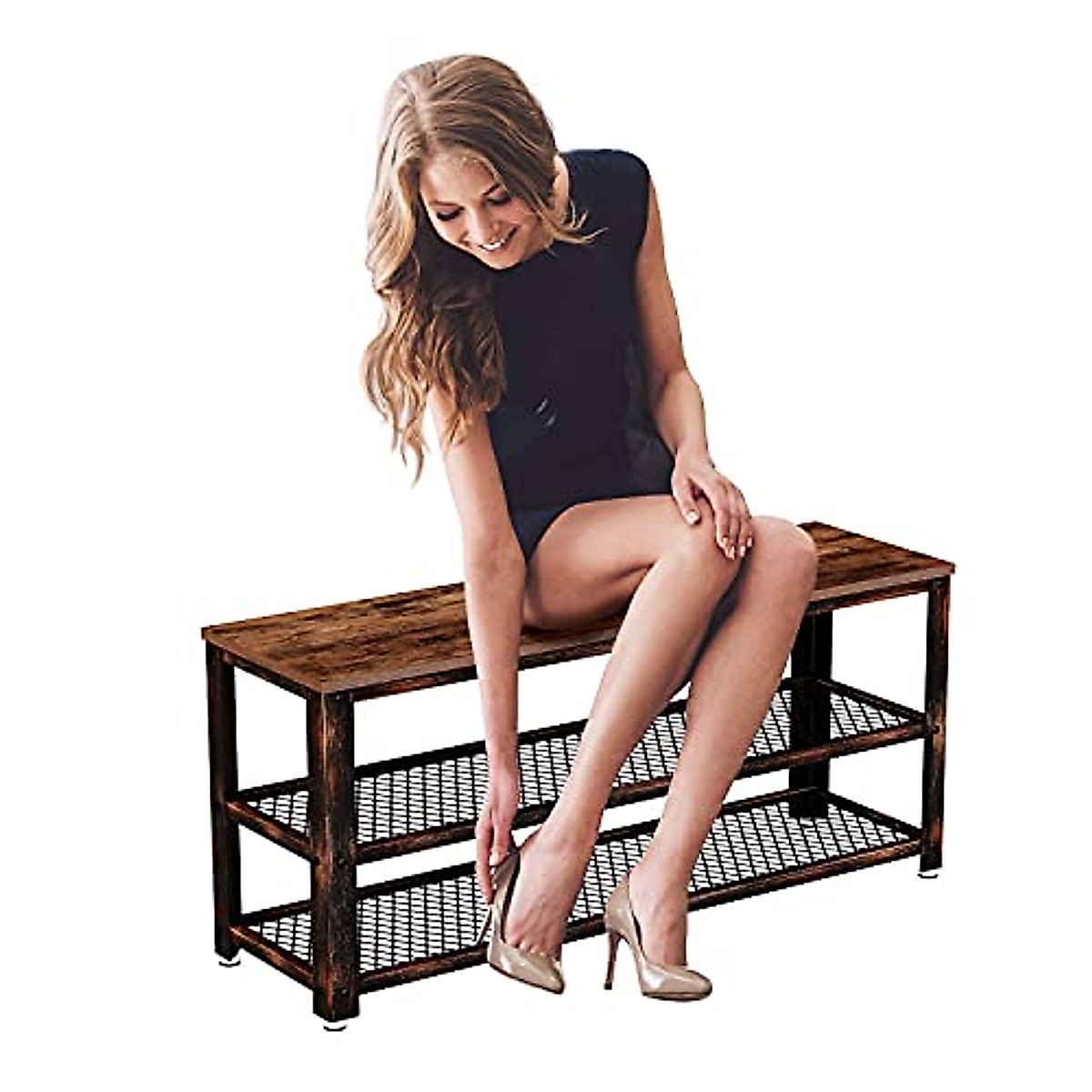 Rolanstar Sturdy 3-Tier Shoe Rack Bench Bundle Rustic Wall Mounted Storage Cabinets