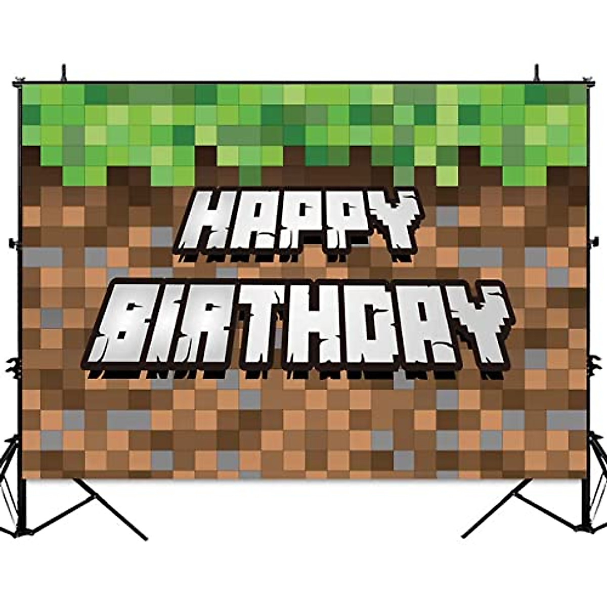 7x5ft Pixel Happy Birthday Backdrop for Video Game Family Birthday Party Supplies Decorations Mining Dirt Block Banner Pixel Miner Birthday Banner Photography Background
