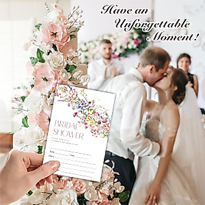 DYIRBIIY Floral Bridal Shower Invitations, 25 Spring Wild Flower Fill In Style Invitations With Envelopes For New Couples, Mr And Mrs, Newlyweds Invites, Party Favor & Decorations
