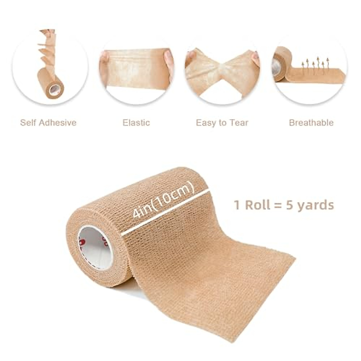 [8 Pack 4" x 5 Yards] Carbou Self Adhesive Cohesive Bandage Wrap, Self Adherant Non-Woven Wrap Rolls, Atheletic Tape for Wrist, Ankle, Hand, Leg, Premium-Grade Medical Stretch Wrap