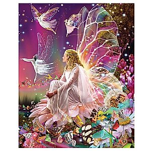 HADEEONG 5D Full Drill Diamond Painting Kit, DIY Round Diamond Rhinestone Painting Kits Painting Cross Stitch Embroidery Pictures Arts Craft for Home Wall Decor (15.7x11.8 Inch, Angel Girl)