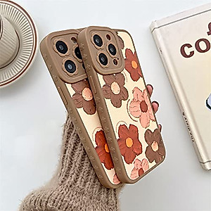 Lovely Flower Camera Side Frame Design Phone Case for iPhone 14 Pro Max Cover Fashion Leather Cute Silicone Protective Cases for Apple 14 Pro Max - Brown