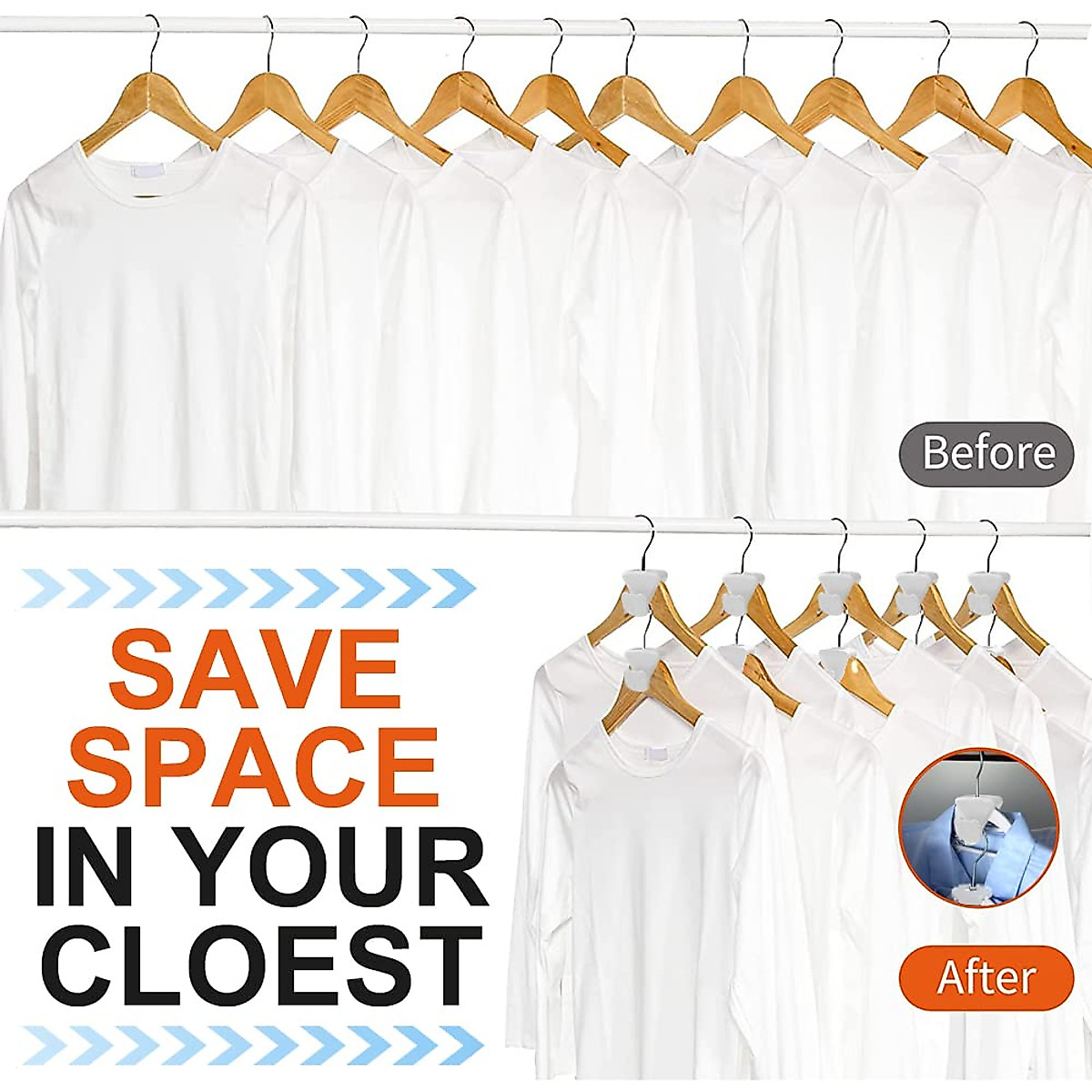 18 Pcs Space Saving Hanger Hooks, Clothes Hanger Connector Hooks to Create Up to 5X More Closet Space, AS SEEN ON TV, Heavy Duty Cascading Hanger Hooks for Organizer Closet, Fits All Hangers, White