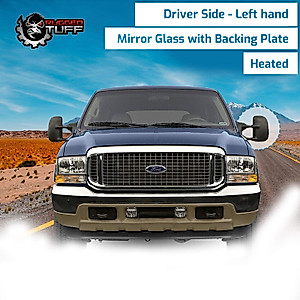 Driver Side Mirror Glass Assembly With Backing Plate Compatible with Ford E150 E250 E350 E450 Econoline Van, F250 F350 F450 Super Duty, Excursion (Upper Towing Mirrors)