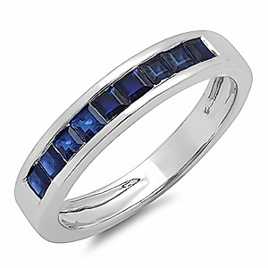 Dazzlingrock Collection 0.75 Carat (ctw) 10K Princess Blue Sapphire Ladies Wedding Band Ring 3/4 CT, White Gold, Size 9.5