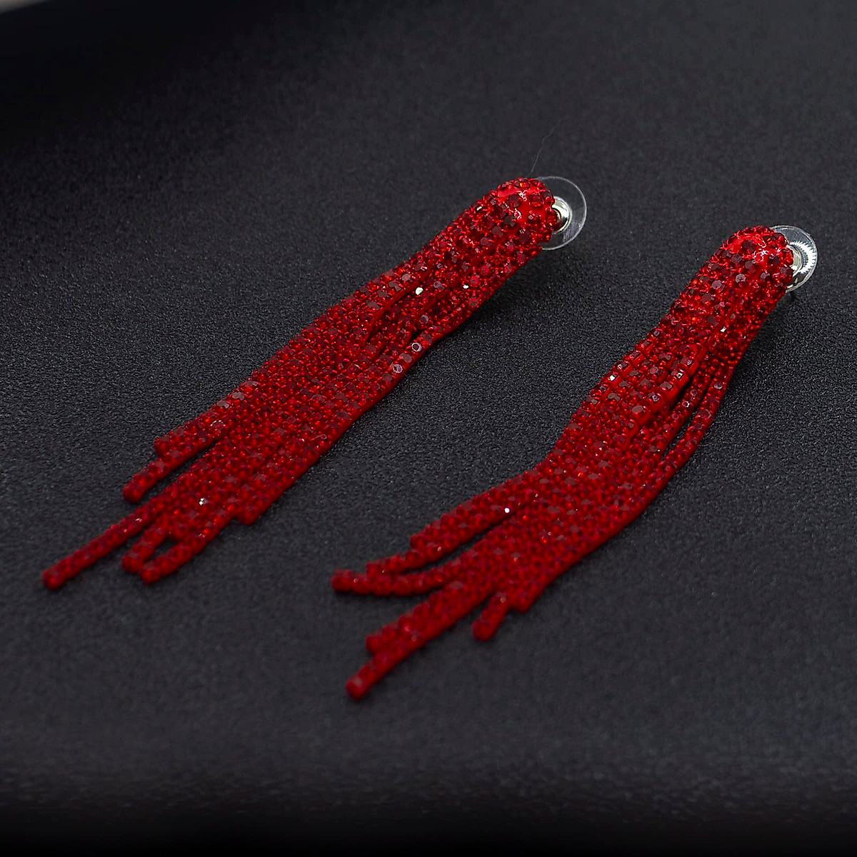 Red Chandelier Earrings for women,Long Earrings Dangle Dangling Bling Earring Crystal Rhinestone Statement Drop Tassels rhombus Earrings for Prom Fashion Jewelry