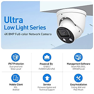 EmpireTech IPC-Color4K-T 4K Full-Color Ultra Low Light 8MP Smart AI Starlight Turret IP Camera 1/1.2" CMOS,Build-in Warm LED, Built-in Mic,SMD 3.0,PoE and ePoE,IPC-Color4K-T 2.8mm White