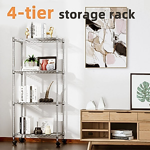 Storage Shelves,Shelf Adjustable Wire Shelving Unit,Sturdy Steel Metal Shelves Heavy Duty Shelving Units and Storage with Casters for Garage,Living Room,Bathroom, 36L X 14W X 59H.5Tier Black