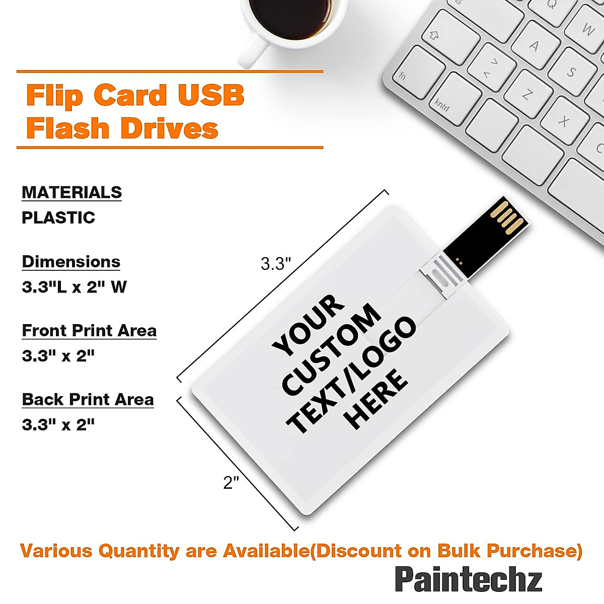 Paintechz Custom Credit Card USB Flash Drives 50 Pack, Personalized Logo Text Bulk - as Corporate Gifts and Promotional Giveaways - Customizable 8GB