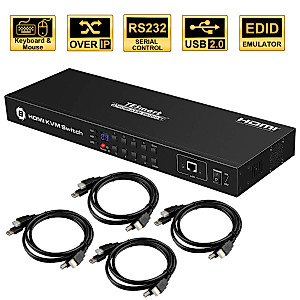 TESmart 8 Port HDMI KVM Switch 4K @ 30Hz with Standard USB 2.0, IR Remote Control | RS232 | LAN Port | Auto-Scan, etc with Rack Mount 4 Pcs 5ft/1.5m KVM Cable