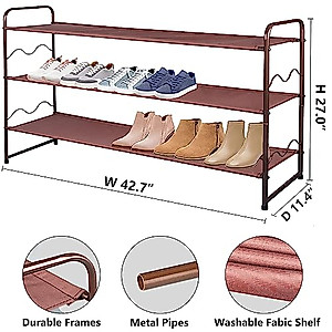 ZXNABA 3-Tier Shoe Rack Stackable Long Shoe Shelf Storage Organizer for Closet, Entryway 18-Pair / 24-Pair (Golden-Brown)