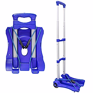 Sutekus Folding Hand Truck and Dolly 110-lbs Lightweight Portable Luggage Cart for School Travel Office Moving (Blue)