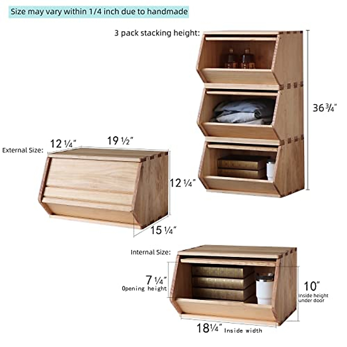 unununu Stackable Solid Hardwood Storage Bin with Lid,Wooden Closet Organizer,Storage box,Space Saving,For the Toy Room,Living Room and Bedroom,Classify by Items,Easily Accessible(1 Pack)