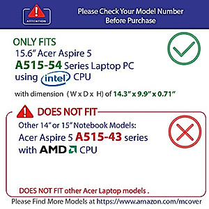 mCover Case Compatible for 2019~2021 15.6" Acer Aspire 5 A515-54 / A515-55 Series Laptop Computer ONLY (NOT Fitting Other Acer Models) - Black