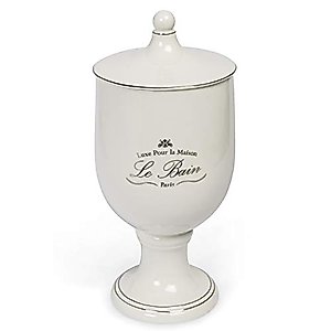 Ben&Jonah Le Bain Paris Collection Heavy Porcelain Bathroom Storage Canister (10.91" H x 5" Diameter)