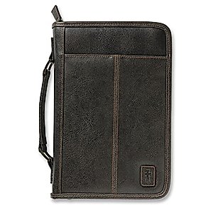 Aviator Bible Cover for Men, Zippered, with Handle, Leather Look, Brown, Extra Large