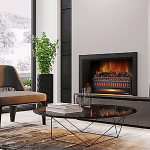 23 inch Electric Fireplace Heater Portable for Indoor, Living Room, Large Room, Logs with Lights, Fireplace Heater 3D Flame Effects Adjustable Brightness Remote Control 1400W Brwon