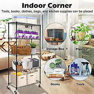 WDT 5-Shelf Shelving Storage Units on Wheels Casters, Adjustable Heavy Duty Metal Shelf Wire Storage Rack for Home Office Garage Kitchen Bathroom Metal Rack (16”Wx36”Dx75”H), Black