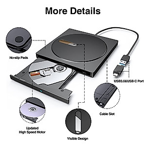 VersionTECH. External CD DVD Drive, USB 3.0 Type C Ultra-Slim Superdrive Optical Burner Writer Player CD DVD +/- RW, Compatible with Windows 10 8 7 XP Vista Mac OS System for Mac Pro Air iMac Laptop