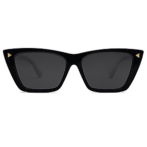 SOJOS Trendy Sunglasses Womens Retro Cute Cat Eye Polarized Women Designer Shades SJ2297 Black Frame Grey Lens