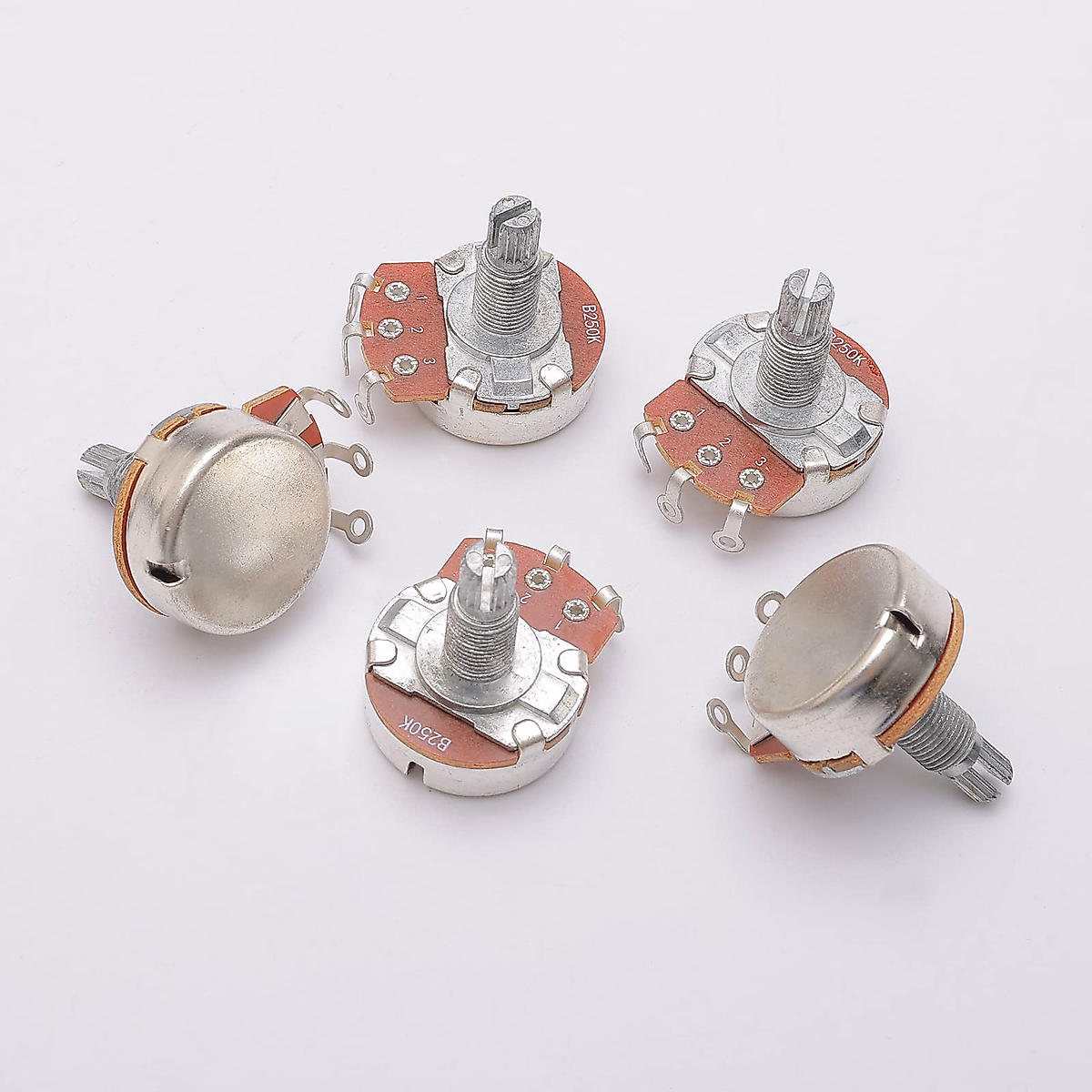 Full Size B250k Electric Guitar Potentiometer Bass Volume Pots Tone Long Split Shaft 18mm Pack of 5
