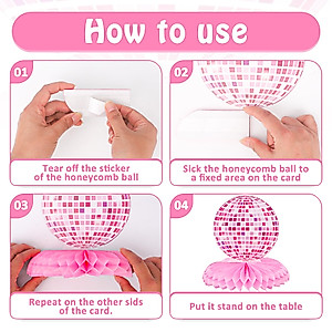 12 PCS Disco Party Decorations, Pink Disco Table Honeycomb Centerpieces Flat Disco Ball Centerpieces for Party Table Disco Ball Decor for Western Cowgirl Birthday Bachelorette Bridal Shower Supplies