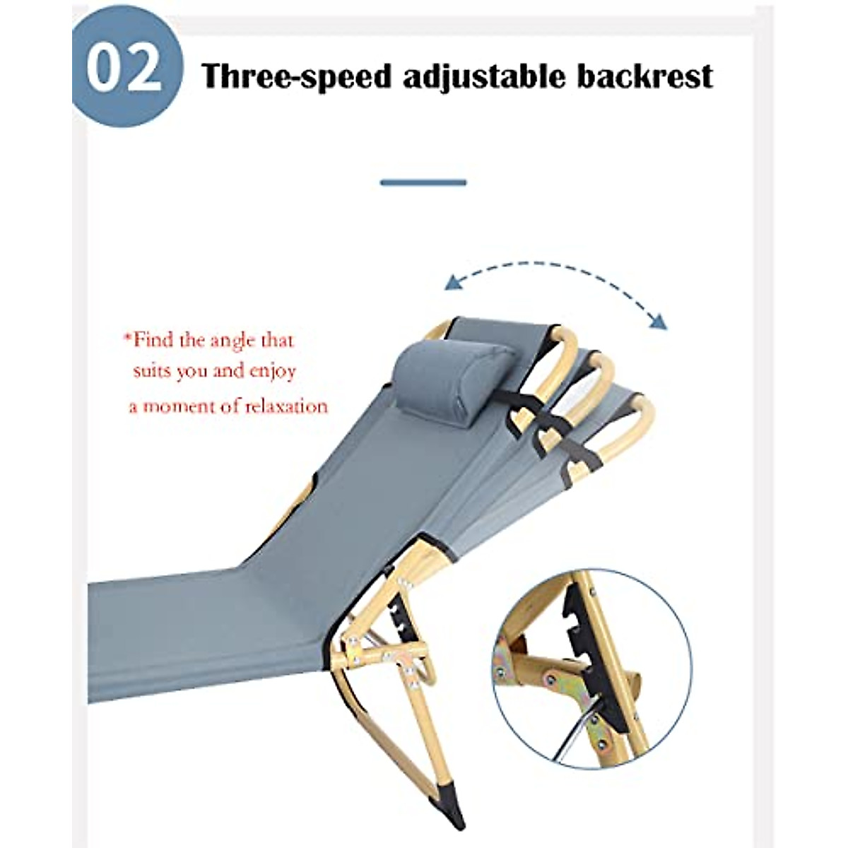 YourGrace Outdoor Folding Chaise Lounge Chair, Lightweight Camping Reclining Chair with Pillow, Cot, Adjustable Sunbathing Recliner for Patio, Beach, Deck, Tanning, L67.72 W21.65 H10.63