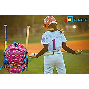 Aozora Youth Tball and Baseball Backpack Bag Lightweight Baseball Bag Hold Bats, Helmet, Glove, Caps, Valuables Pocket, Fence Hook (Unicorn Pink)