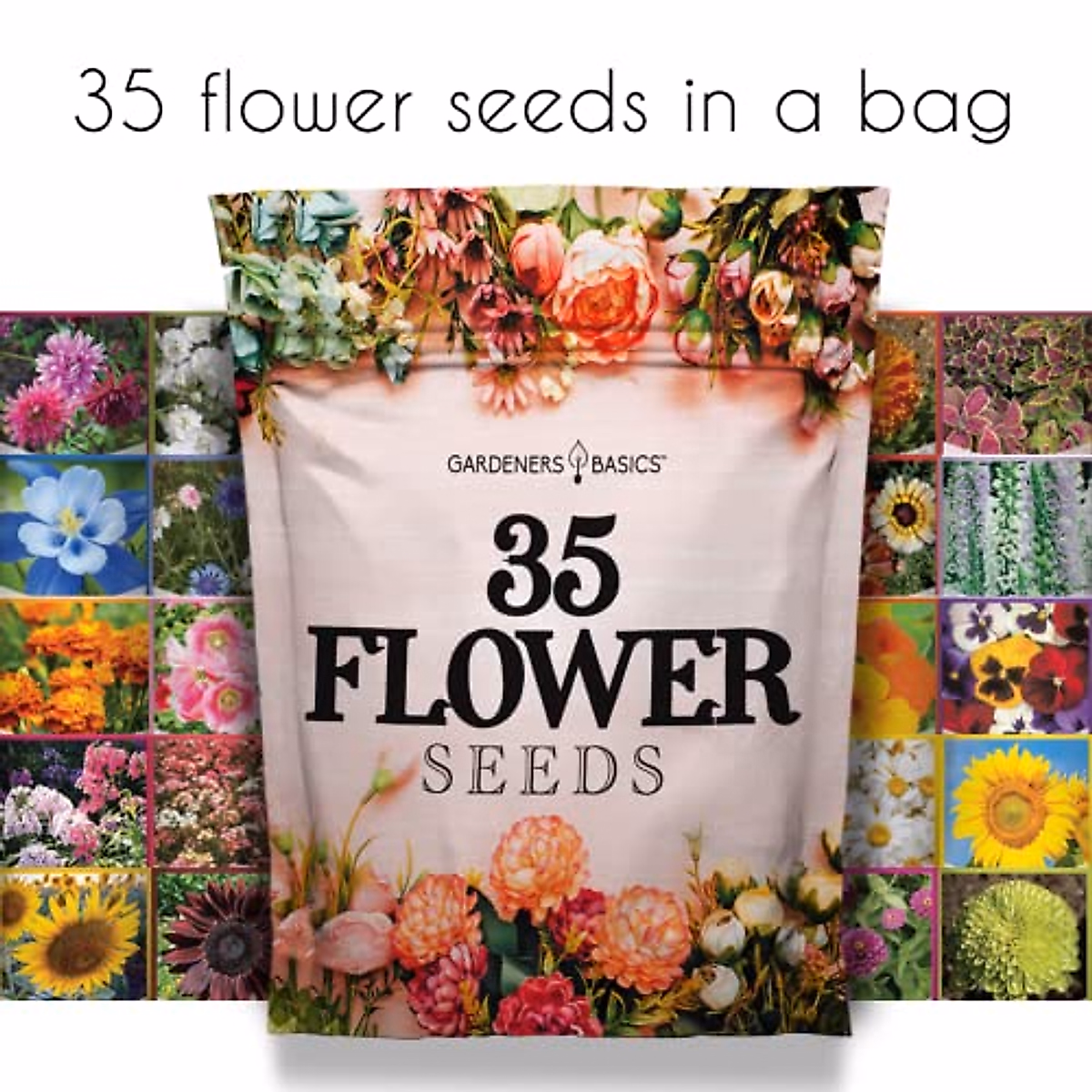 Flower Seeds Packets for Planting 35 Individual Varieties Perennial, Annual, Wildflower Seeds for Planting Outdoors for Bees and Butterflies - Semillas de Flores Hermosas by Gardeners Basics.