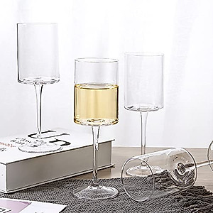 Red or White wine glasses 15oz Hand Blown Premium Crystal square wine glass set of 4 Unique Large Wine Glasses Long Stem for men or women Wedding, Anniversary, Christmas