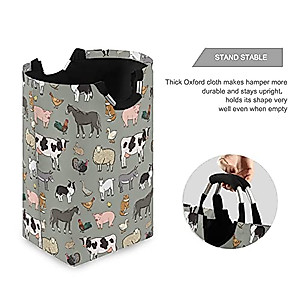 xigua Farm Animals Pattern Laundry Basket Waterproof Clothes Hamper Collapsible Durable Dirty Clothes Large Storage Laundry Organizer