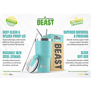 Beast 30 oz Tumbler Stainless Steel Vacuum Insulated Coffee Cup with handle plus 17 oz Stainless Steel Water Bottle (Blue)