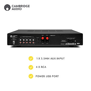 Cambridge Audio AXA25-25 Watt Separate Integrated Stereo Amplifier HiFi System Featuring Tone and Balance Control with Front Aux Input - Lunar Grey