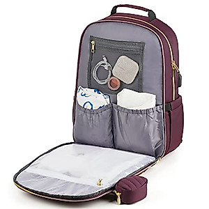 MOMUVO Diaper Bag Backpack, Quilted Baby Bag with Changing Pad & Stroller Straps & Pacifier Case, Large Travel Diaper Bags for Mom Dad, Dark Purple