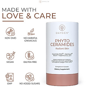 DAYGEN Phytoceramides Radiant Skin with Ceramides & Dermaval - Restore Skin Moisture, Support Collagen Production, with Biotin and Vitamins A,C,D and E – Gluten Free, Natural, 30 Capsules
