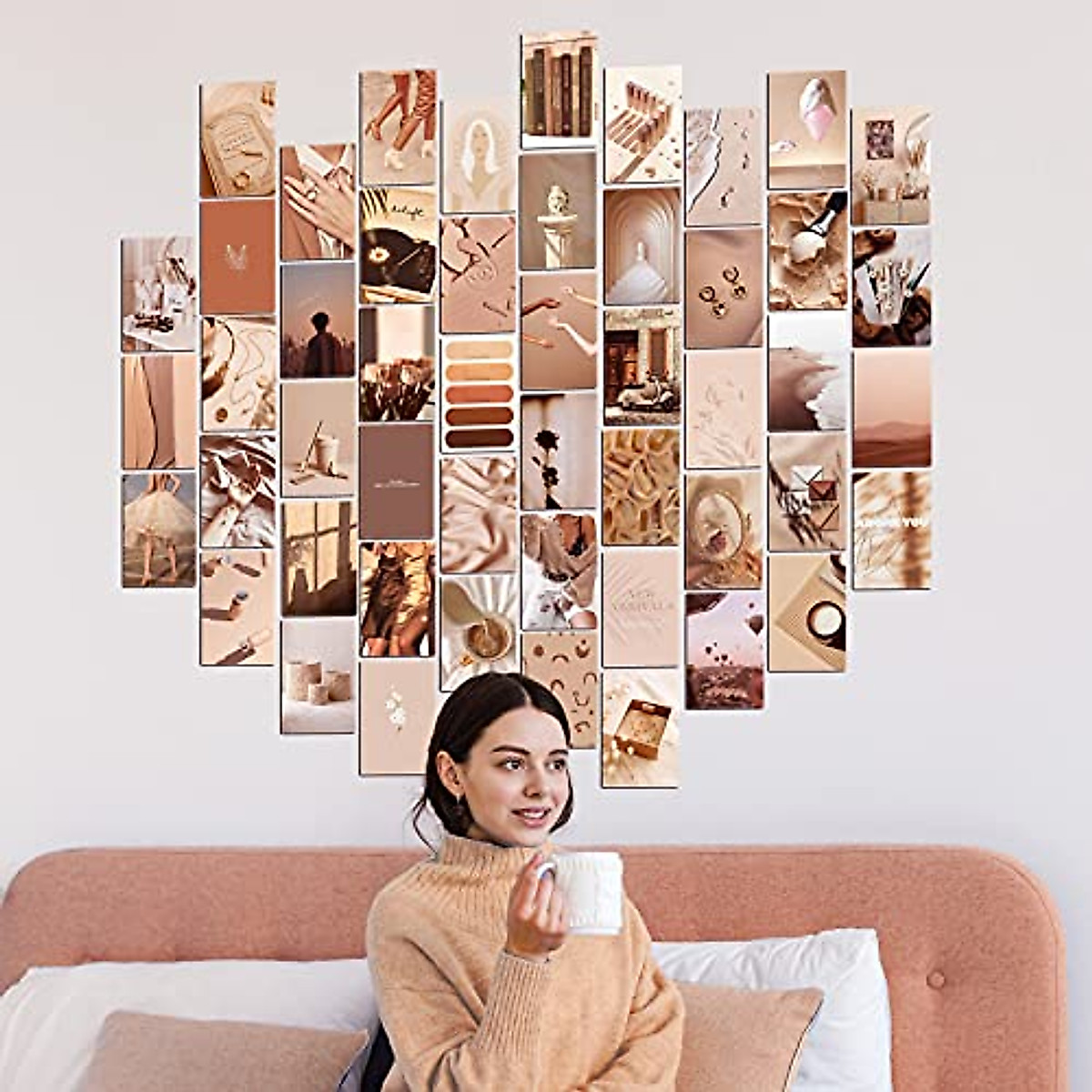 KOLL DECOR Beige Wall Collage kit Boho - 50 Set 4''x6'' Prints Aesthetic Wall Collage Kit Beige Room Decoration Tezza Collage Kit Wall Decor for Teen Girls