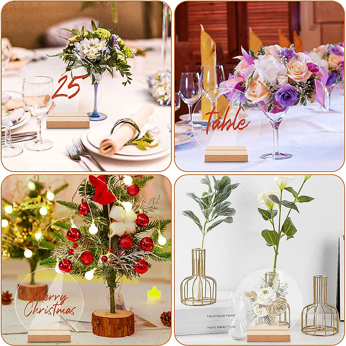 10 Piece Natural Place Card Holder With Round Acrylic Plate Card Holder Wood For Wedding Table Number Place Card Holder Photo Stand