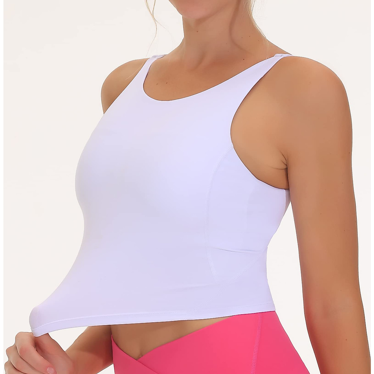 THE GYM PEOPLE Women's Sports Bra Sleeveless Workout Tank Tops Running Yoga Cropped Tops with Removable Padded White