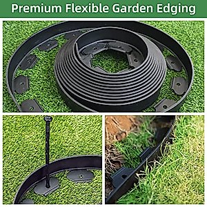 Landscape Edging Kit 33ft No Dig Plastic Garden Edging Border with 30 Spikes Flexible Garden Lawn Edge Grass Edging Borders Weed Border Path Border Edging Fieldstone Edging Tree Edging (Black)