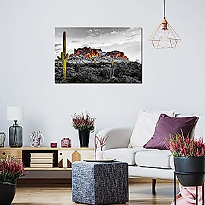 Biuteawal Superstition Mountains Sunset Wall Art Arizona Western Desert Cactus Landscape Paintings Canvas Art Print Nature Pictures for Home Wall Decoration Ready to Hang