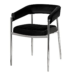 Bekrvio Dining Chairs Set of 2 Kitchen Dining Room Chairs with Arms and U-Shape Backrest, Mid Century Modern Living Room Accent Chair, Velvet Upholstered Kitchen Chairs with Metal Chrome Legs, Black