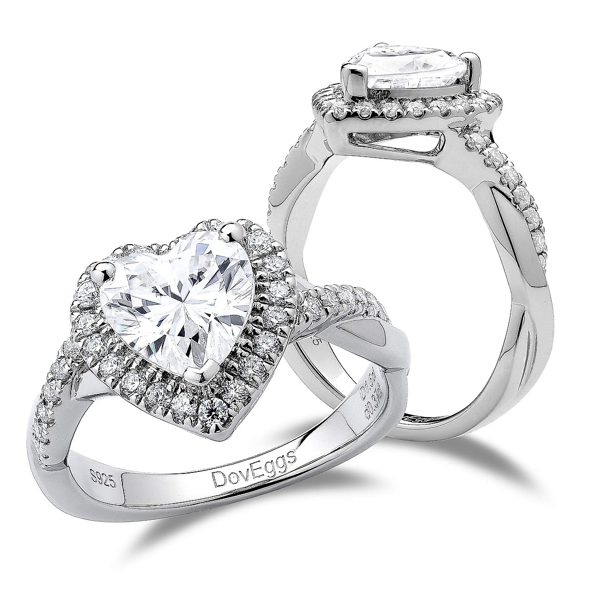 DovEggs Sterling Silver 1.5ct Center 7.5mm G-H-I Color Heart shape Cut Moissanite Petite Twisted Vine Simulated Halo Engagement Ring Solitare with Accents Band Width 2.2mm（5.5）