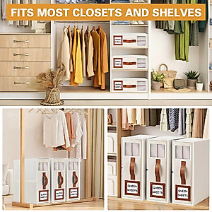 GhvyenntteS Bed Sheet Organizers and Storage 4 Pack (Queen & King Size), Foldable Sheet Organizers and Storage with Window and Label, Bed Sheet Organizer with Leather Handle, Beige