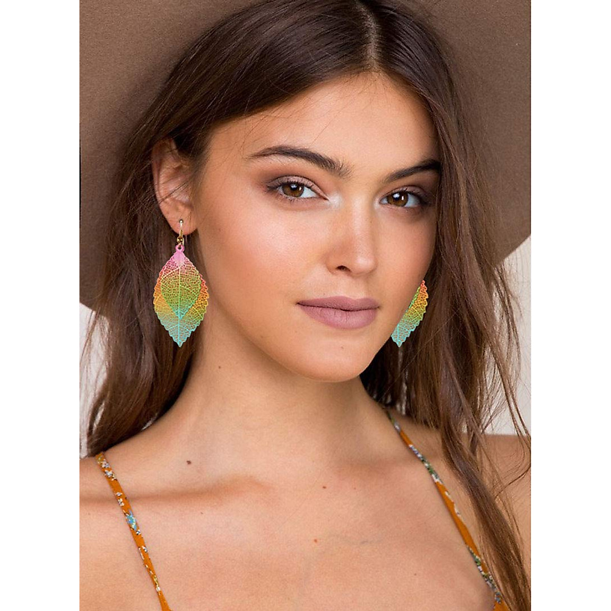 ATIMIGO 6 Pairs Metal Leaf Boho Dangle Earrings Colorful Pendant Drop Hook Statement Earrings Set for Women