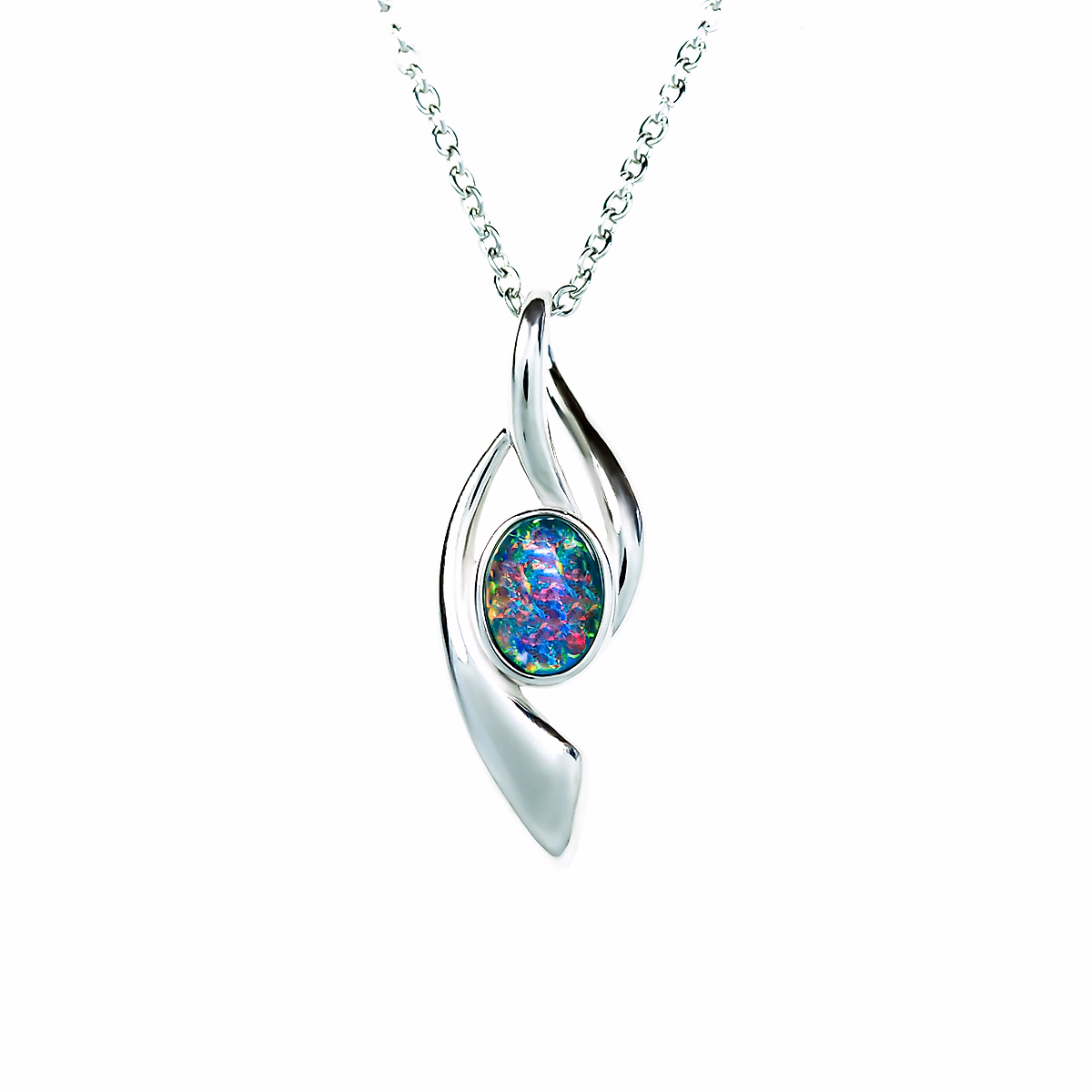 Australian Triplet Opal Necklace - Genuine Australian Triplets Opal Necklace Pendant in Sterling Silver White Gold Plated Women's Jewelry (Multi Color)