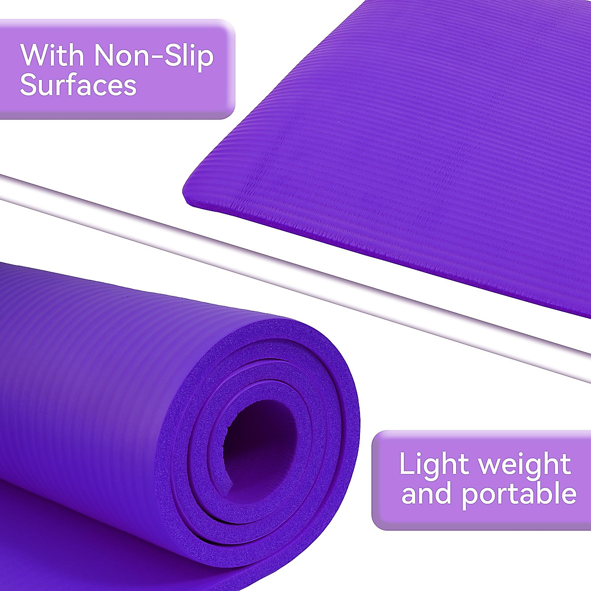 Fitvids All Purpose 1/2-Inch Extra Thick High Density Anti-Tear Exercise Yoga Mat with Carrying Strap, Purple