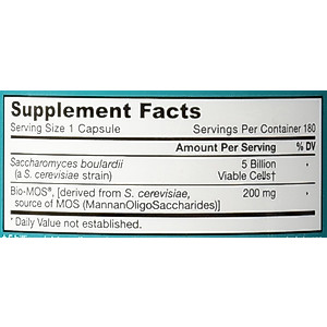 Jarrow Formulas Saccharomyces Boulardii Probiotics + MOS 5 Billion CFU Probiotic Yeast for Intestinal Health Support, Gut Health Supplements for Women and Men, 180 Veggie Capsules, 180 Day Supply